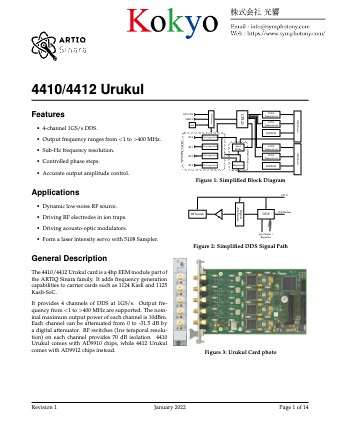 Sinara 4410 DDS “Urukul” カタログ 製品カタログ 光響 | イプロスものづくり