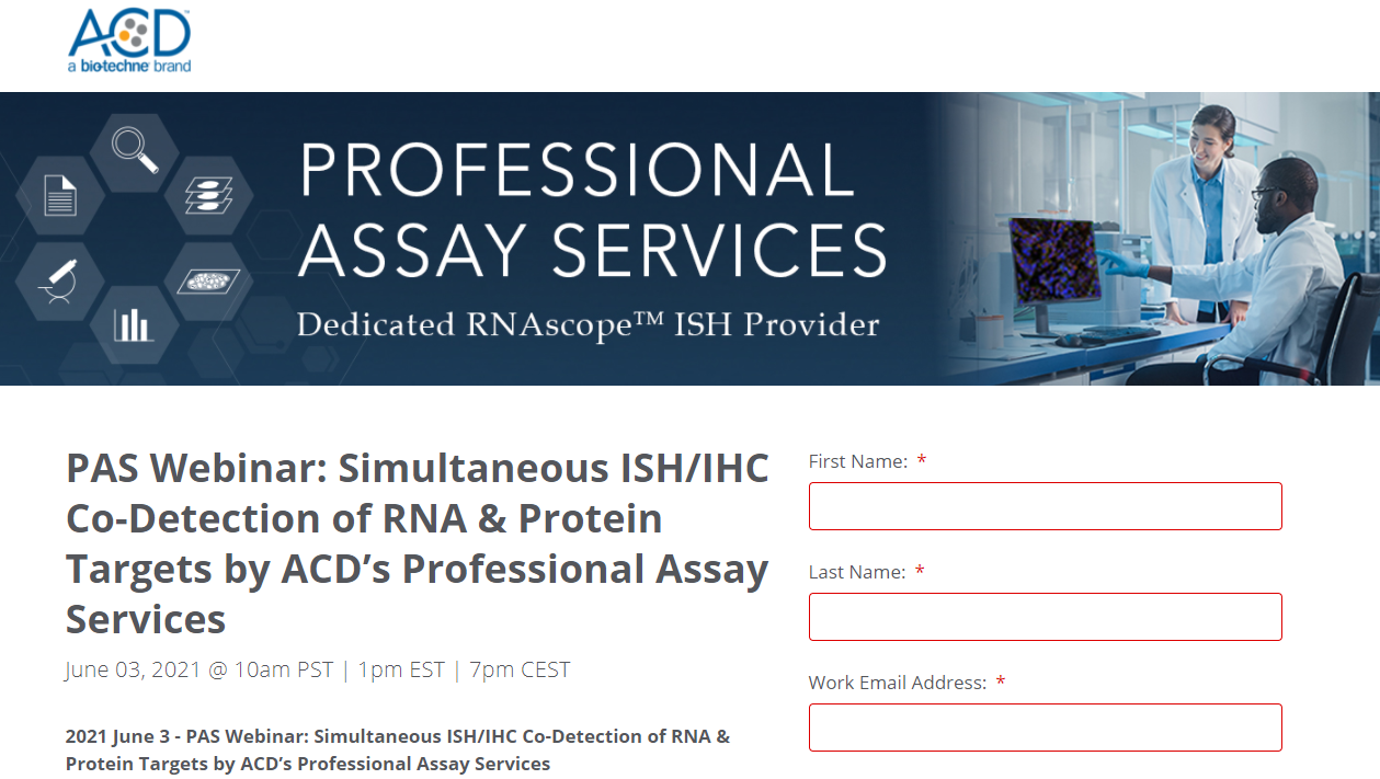 ＜無料Webinar＞ACD のプロフェッショナル アッセイ サービス (PAS) による RNA およびタンパク質ターゲットの同時 ISH ...